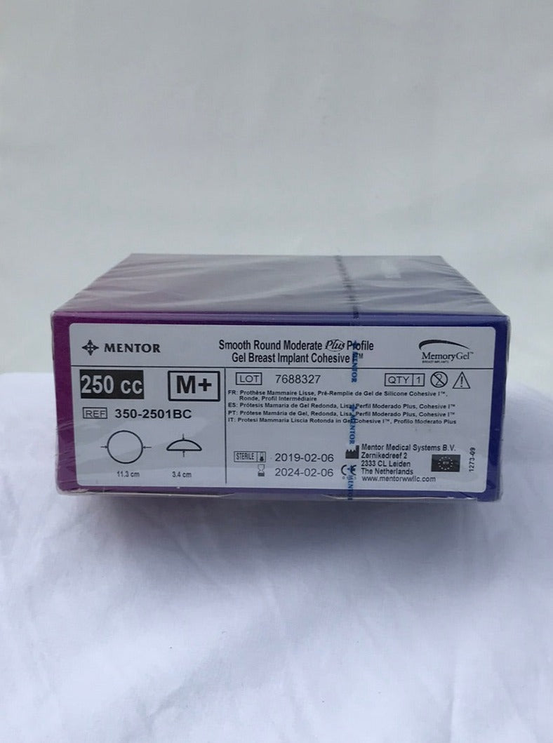 Mentor 350-2501BC Smooth Round Moderate Plus Profile Gel Breast Implan ...